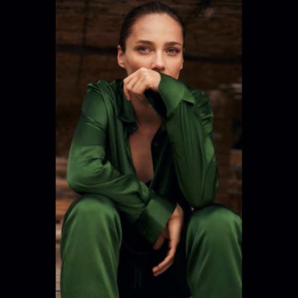 Asceno | Tops | New Asceno Green Bamboo Satin Sleep Style Shirt S | Poshmark